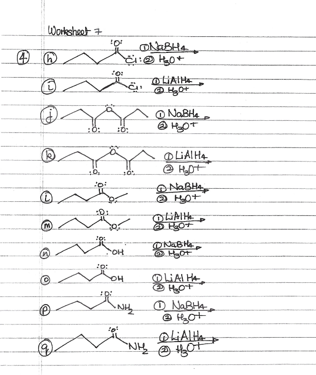 Solved Worksheet 7 (h) (2) (j) (b) (i) (2) NaBH4 (m) (1) | Chegg.com