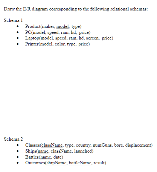 Draw the E/R diagram corresponding to the following | Chegg.com