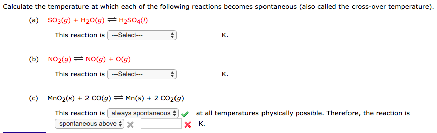 Solved Calculate the temperature at which each of the | Chegg.com