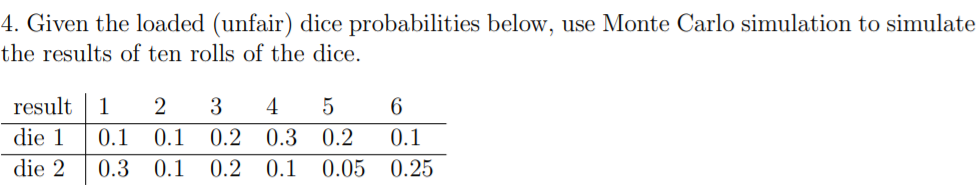 Solved 4. Given the loaded (unfair) dice probabilities | Chegg.com