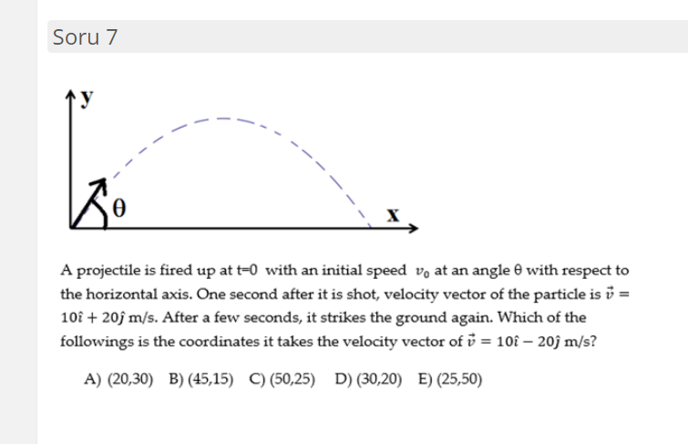 Solved Soru 7 Go . A projectile is fired up at t=0 with an | Chegg.com