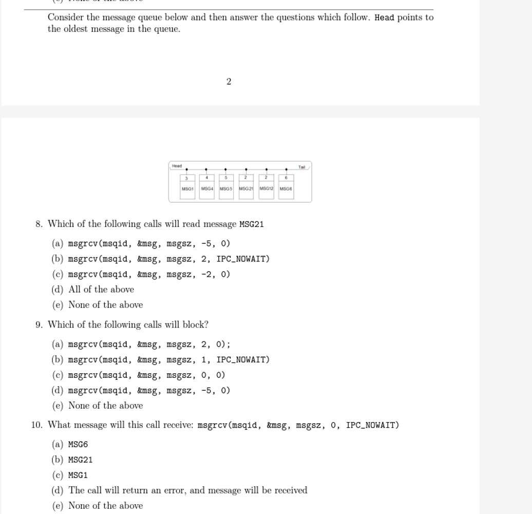 Solved Consider the message queue below and then answer the | Chegg.com