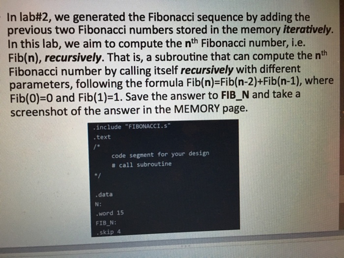 Solved In lab#2, we generated the Fibonacci sequence by | Chegg.com