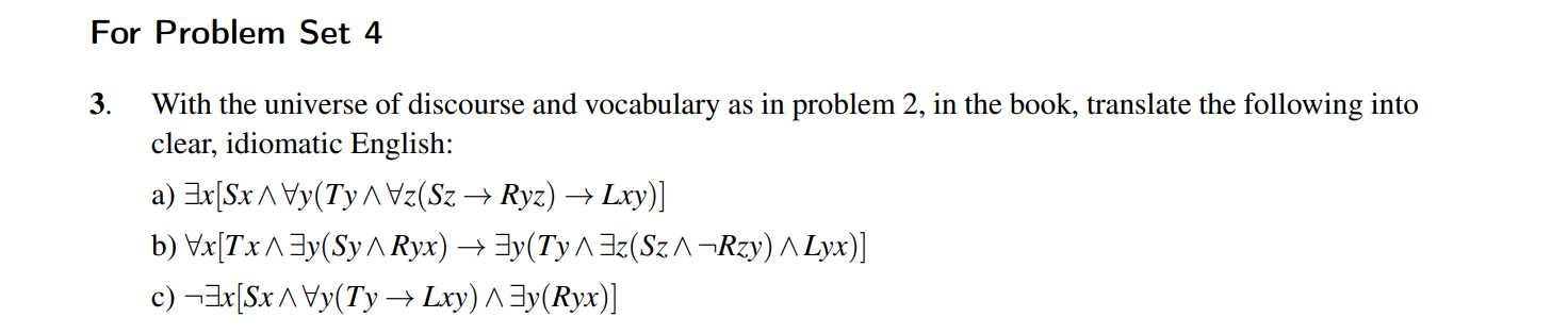 For Problem Set 4 3. With the universe of discourse | Chegg.com