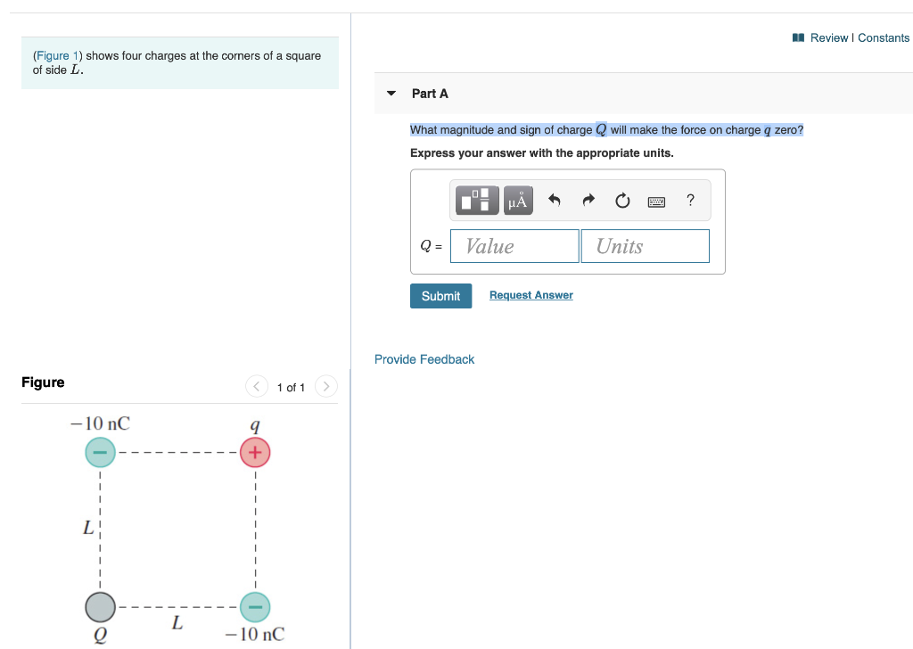 Solved Review Constants (Figure 1) shows four charges at the | Chegg.com