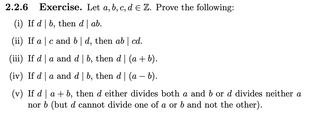 Solved 2.2.6 ﻿Exercise. Let a,b,c,dinZ. Prove the | Chegg.com