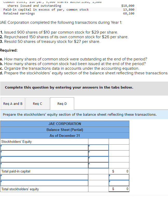 Solved JAE Corporation completed the following transactions | Chegg.com