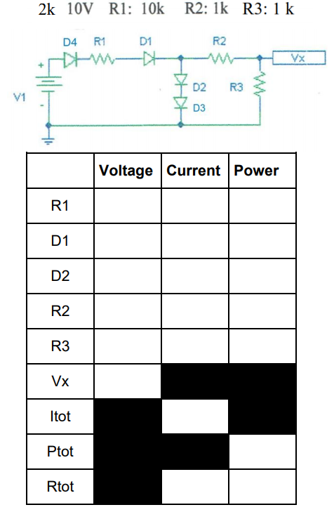 Solved 2k 10V RI: 10k R2: 1k R3: 1k D4 R1 01 R2 T 02 R3 3 | Chegg.com