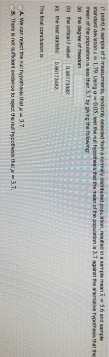 Solved (1 point) For each statement, express the null | Chegg.com