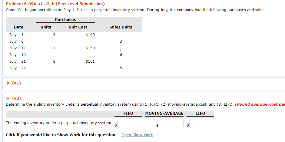 Solved Problem 6-09A al-a2, b (Part Level Submission) Crane | Chegg.com