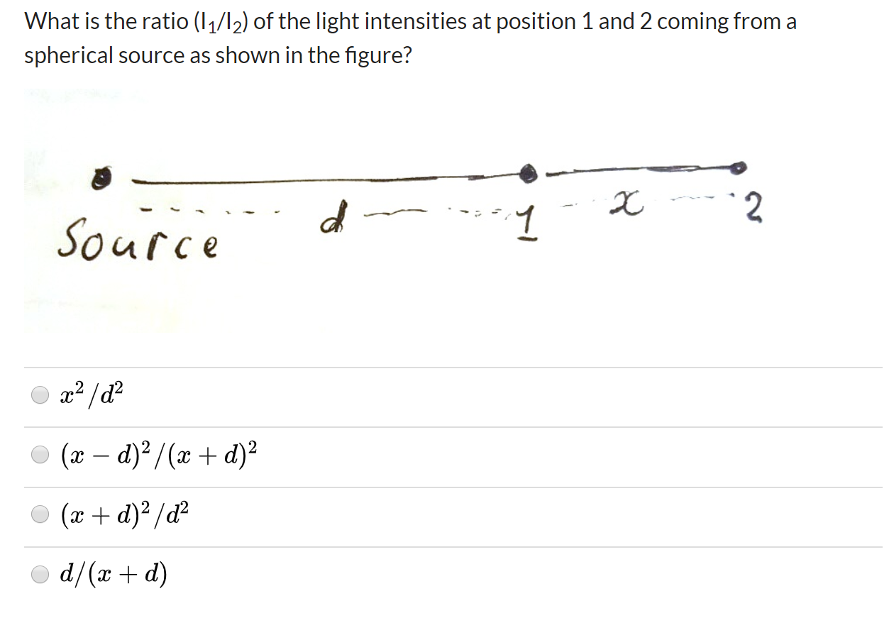 Solved What is the ratio (I1/I2) of the light intensities at | Chegg.com