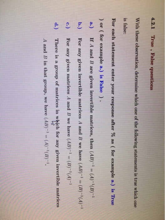 Solved 4.2.1 True , False questions With these observation, | Chegg.com