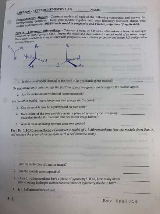 Solved NAME: CHEM203-STEREOCHEMISTRY LAB y Models: Construct | Chegg.com