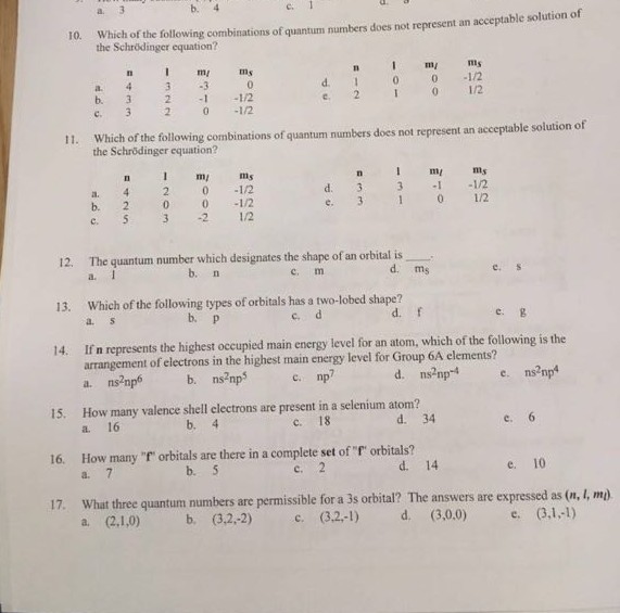 Solved a. 3 TO. Which of the following combinations of | Chegg.com