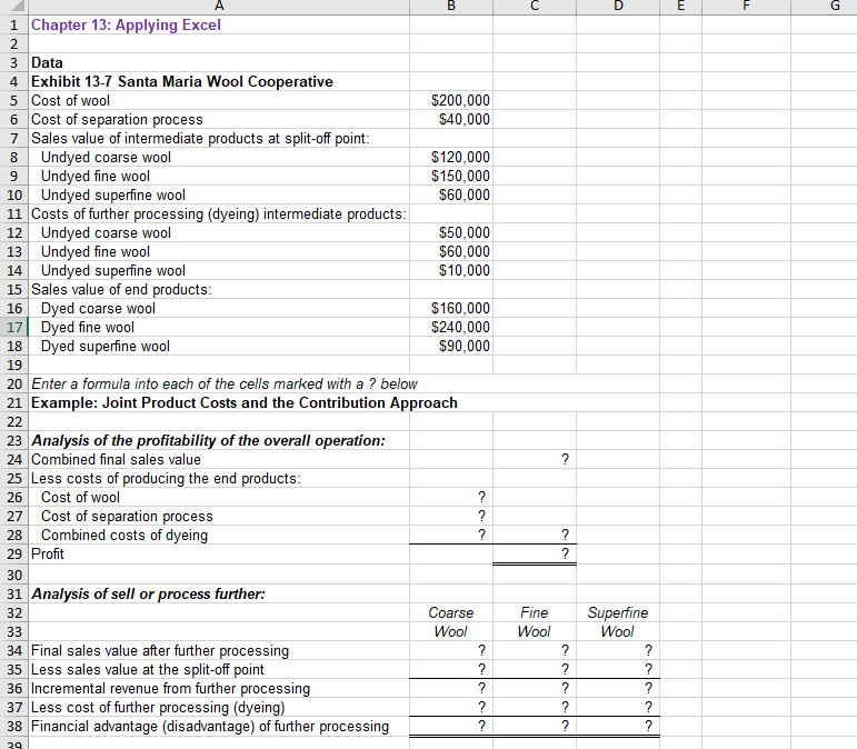 Solved A B C D E F G 1 Chapter 13: Applying Excel 2 3 Data 4 | Chegg.com
