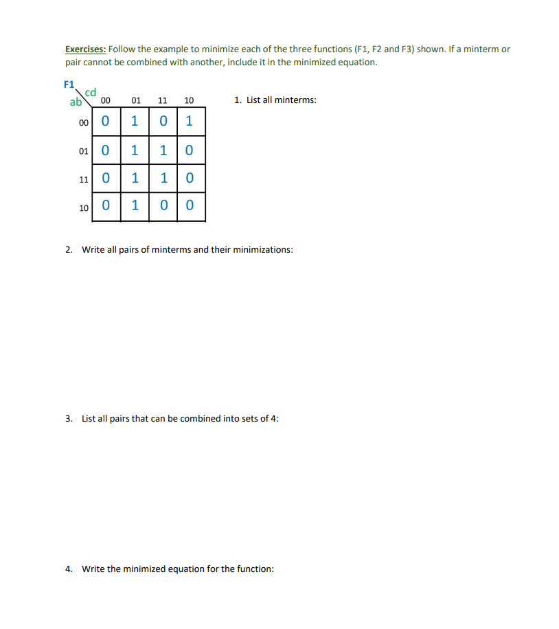 Solved Exercises: Follow the example to minimize each of the | Chegg.com