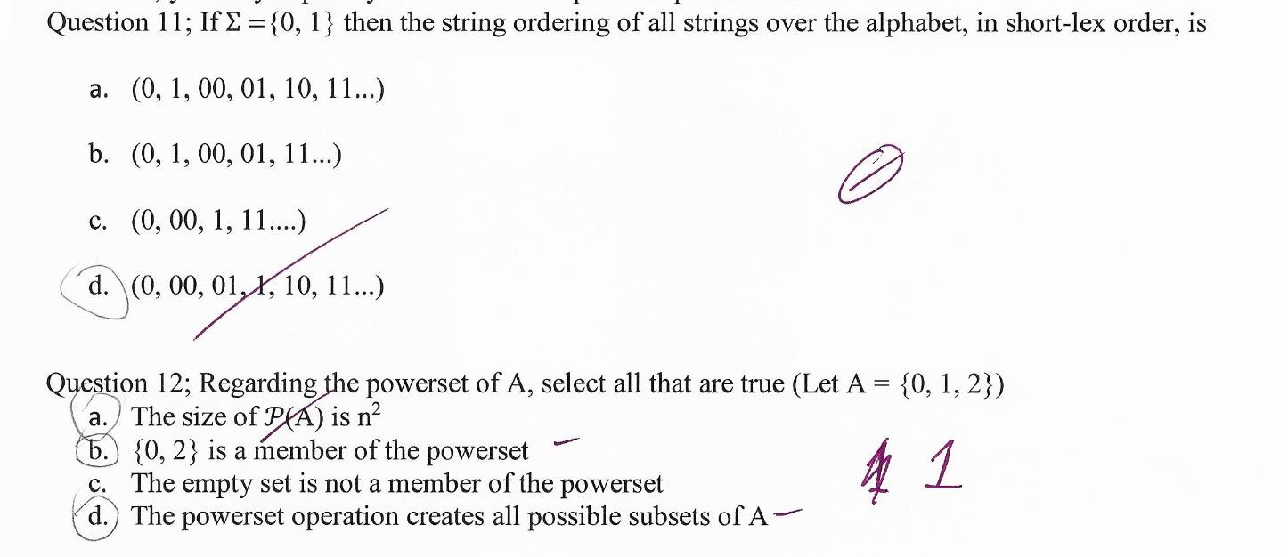 Solved Question 11; If Σ={0,1} then the string ordering of | Chegg.com
