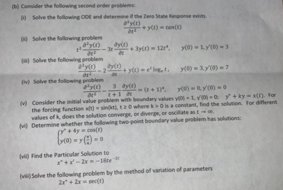 Solved The following Sub Parts involve Solving Differential | Chegg.com