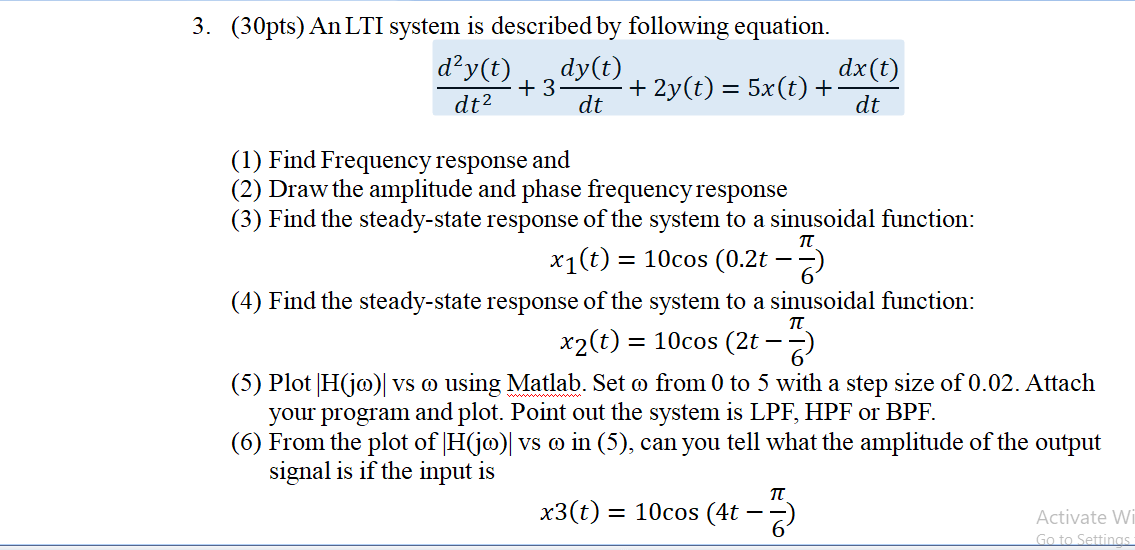Solved 3. (30pts) An LTI system is described by following | Chegg.com