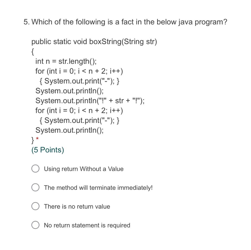 Solved 5. Which of the following is a fact in the below java | Chegg.com