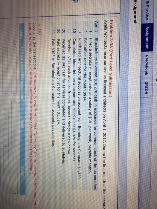Solved & Practice Assignment Gradebook ORION Assignment | Chegg.com