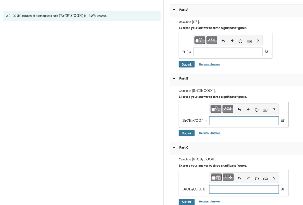 Solved A 0.100M solution of bromoacetic acid (BrCH2COOH) is | Chegg.com