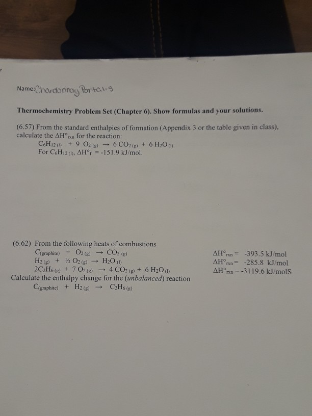 Solved Name:Chardonnau Por tC1.S Thermochemistry Problem Set | Chegg.com