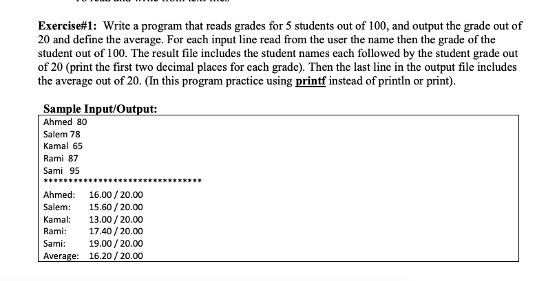 Solved Exercise#1: Write a program that reads grades for 5 | Chegg.com