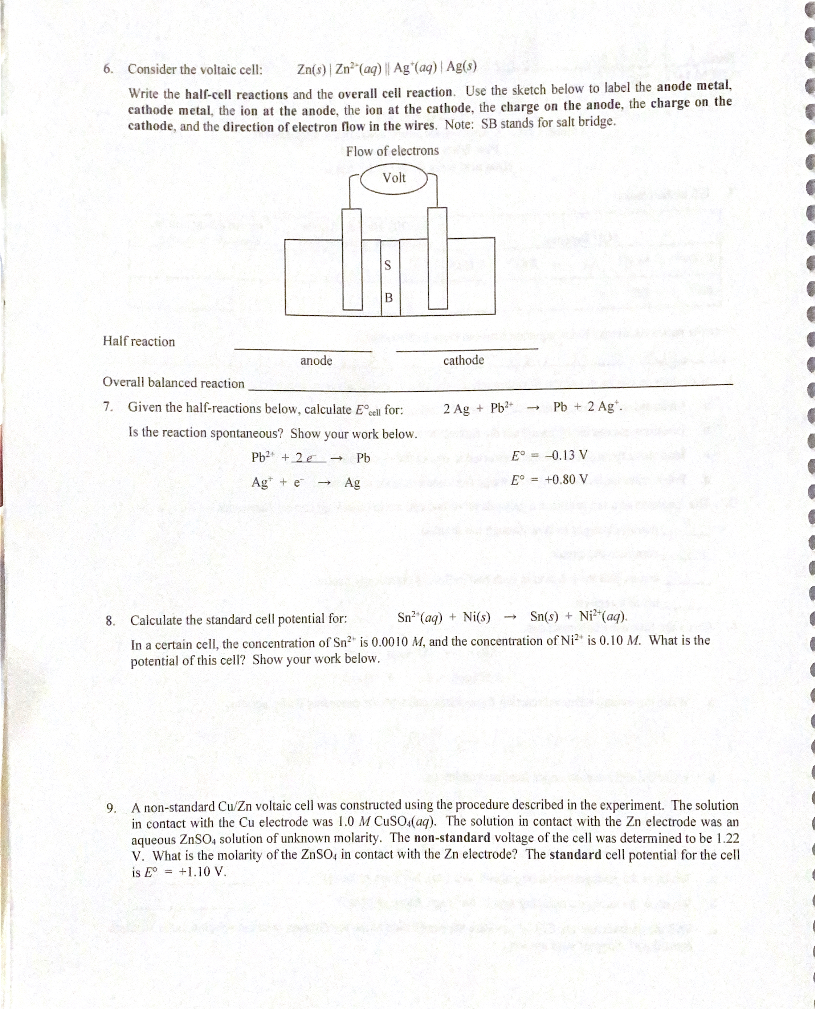 Solved 6. Consider the voltaic cell: | Chegg.com
