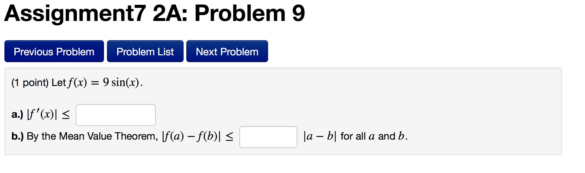 Solved Assignment7 2A: Problem 9 Previous Problem Problem | Chegg.com