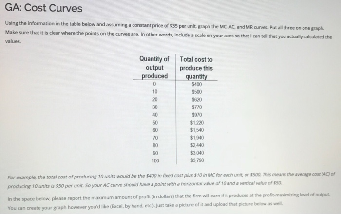 Solved GA: Cost Curves table below and assuming a constant | Chegg.com