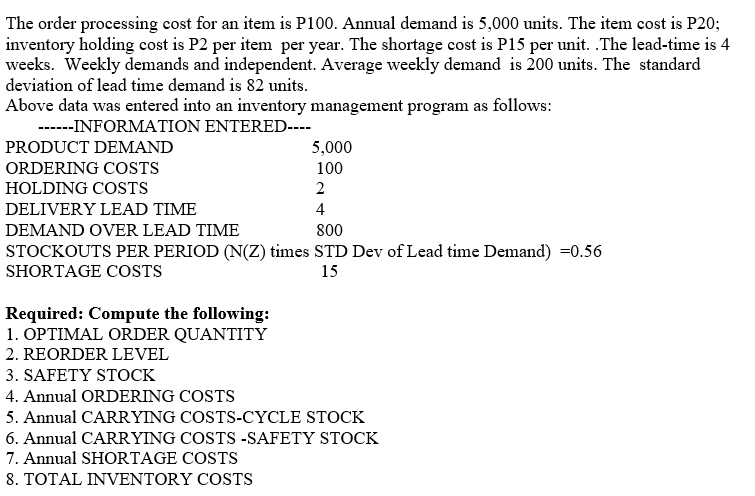 Solved The order processing cost for an item is P100. Annual | Chegg.com