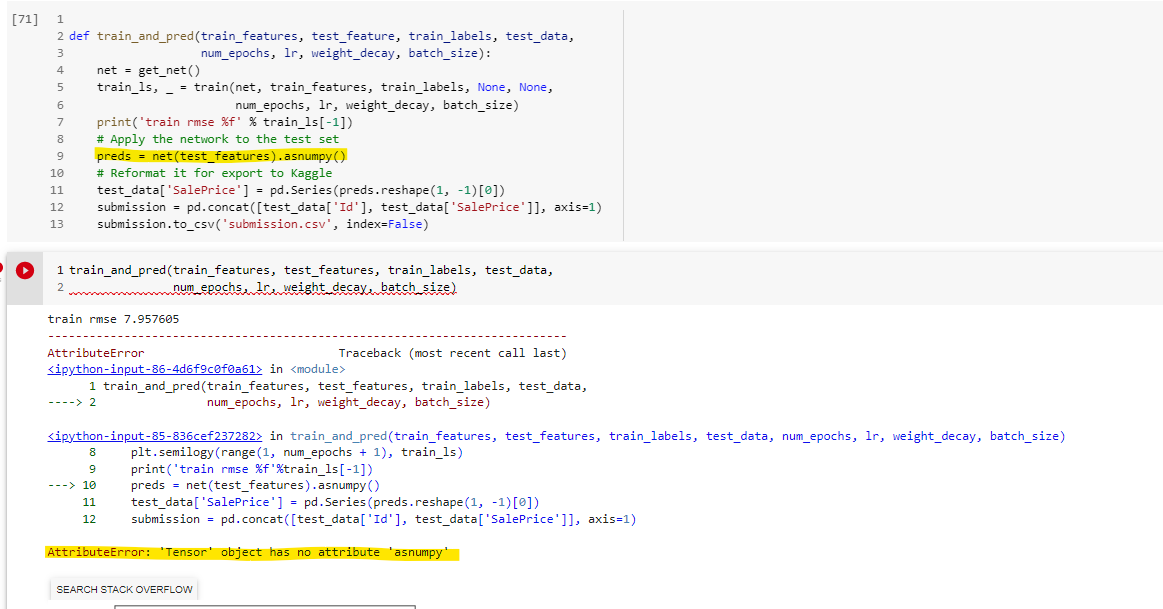 Solved [71] 1 2 def train_and_pred(train_features, | Chegg.com