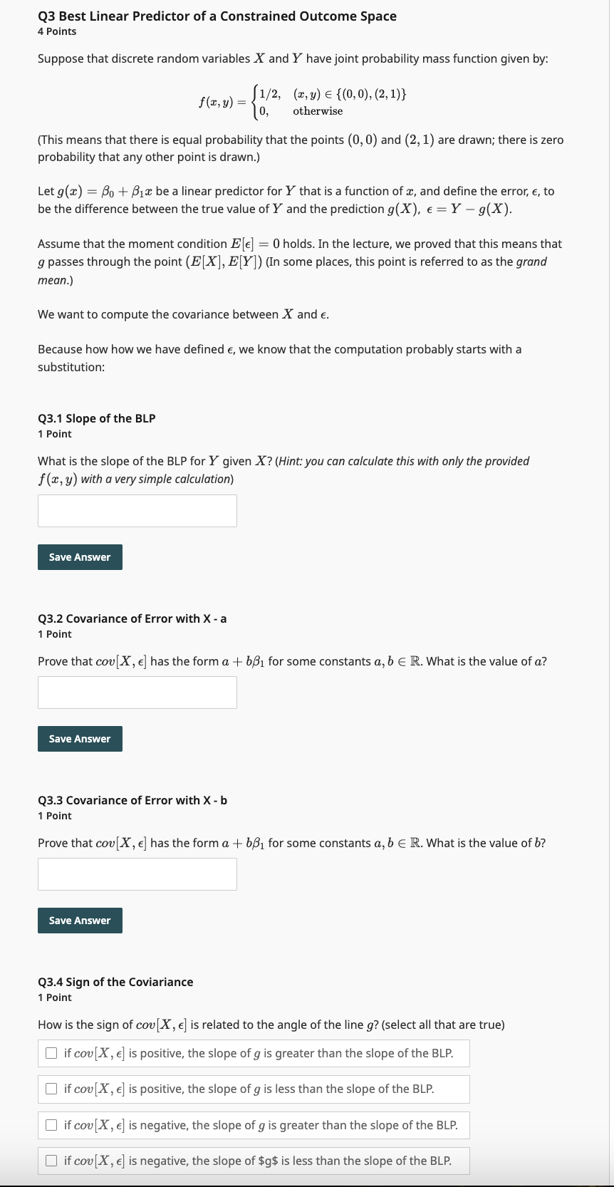 Solved Q3 ﻿Best Linear Predictor of a Constrained Outcome | Chegg.com