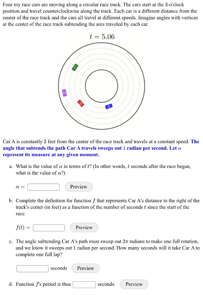 Four toy race cars are moving along a circular race | Chegg.com