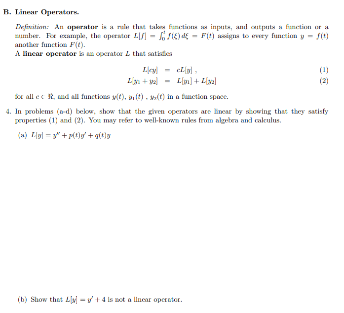 Solved B. Linear Operators. Definition: An operator is a | Chegg.com