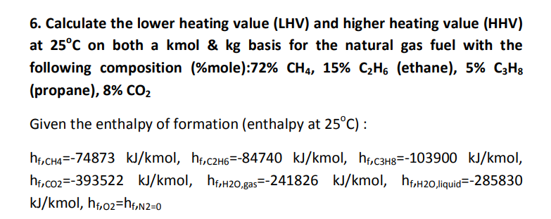 Solved 6. Calculate the lower heating value (LHV) and higher | Chegg.com