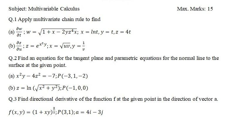 Solved Subject: Multivariable Calculus Max. Marks: 15 Q.1 | Chegg.com