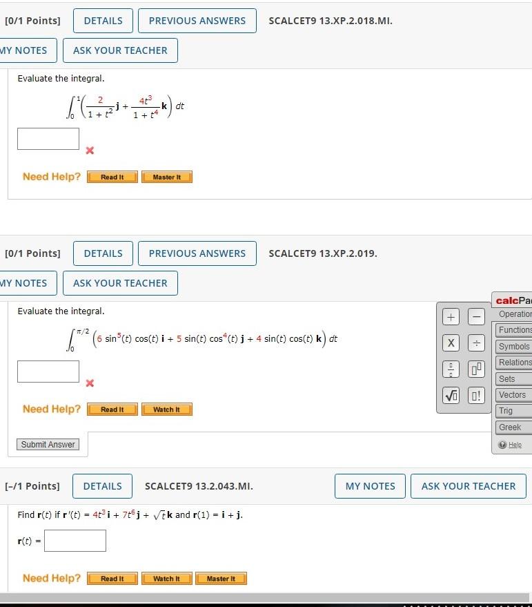 Solved [0/1 Points] SCALCET9 13.XP.2.018.MI. Evaluate the | Chegg.com