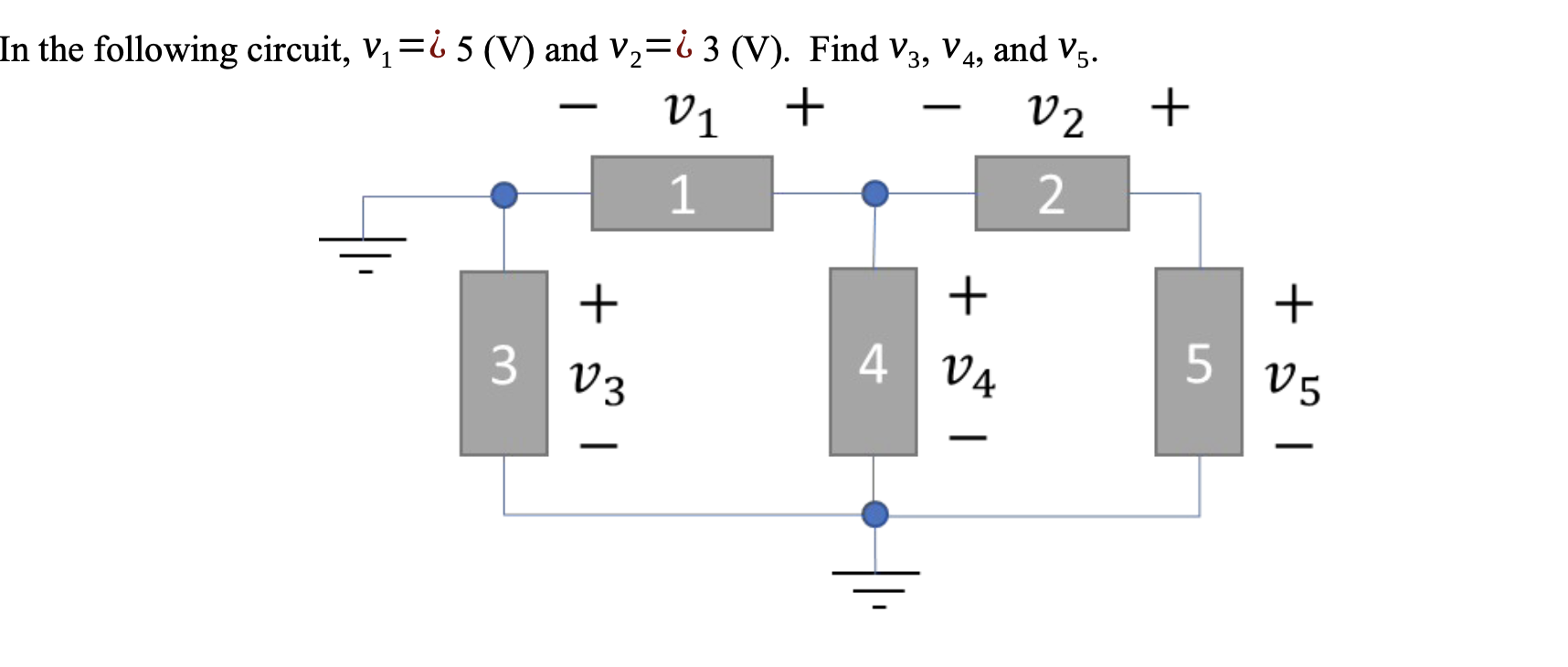 Solved In the following circuit, vi =i 5 (V) and v2=i 3 (V). | Chegg.com