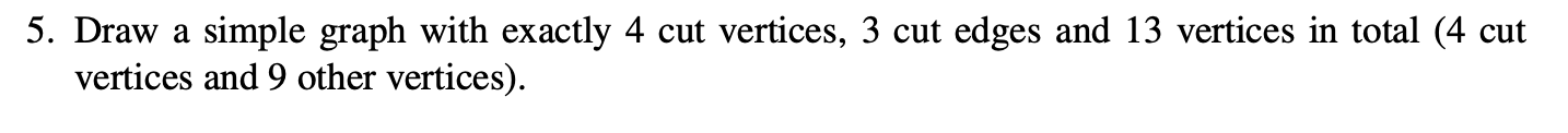 Solved 5. Draw a simple graph with exactly 4 cut vertices, 3 | Chegg.com