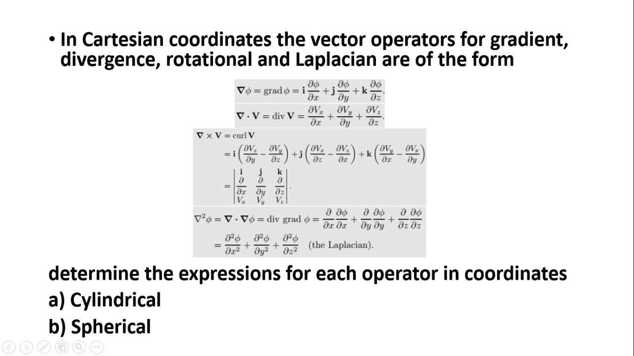 Solved • In Cartesian coordinates the vector operators for | Chegg.com