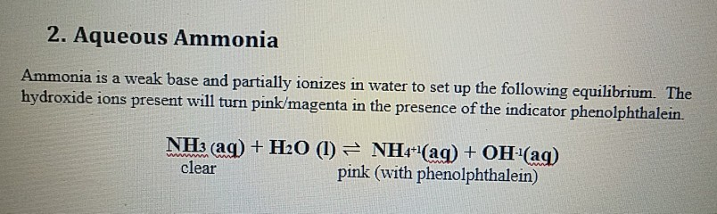 Solved 2. Aqueous Ammonia Ammonia is a weak base and | Chegg.com