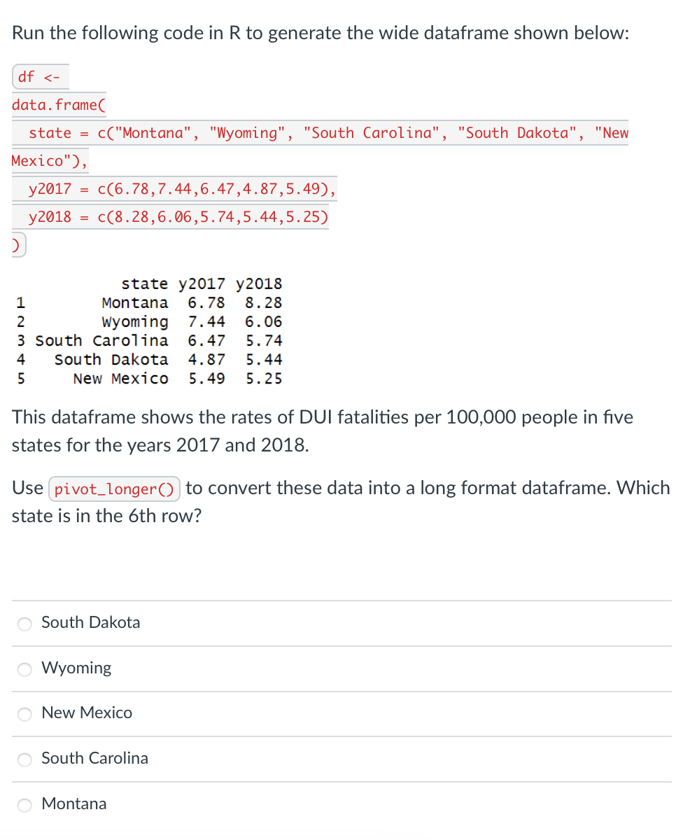 Solved Run the following code in R ﻿to generate the wide | Chegg.com