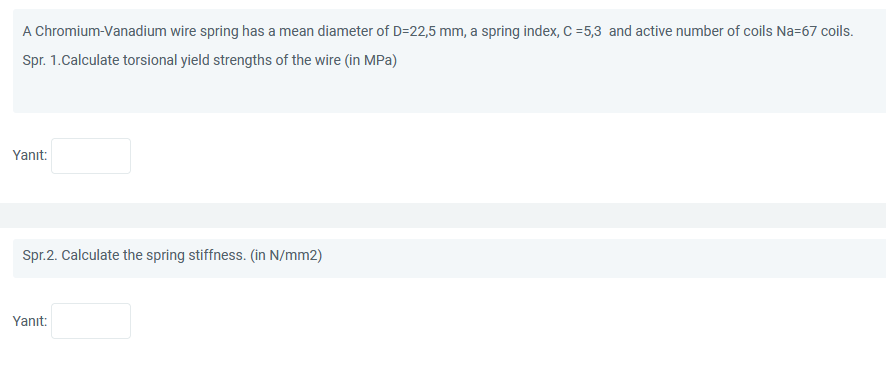 Solved A Chromium-Vanadium wire spring has a mean diameter | Chegg.com