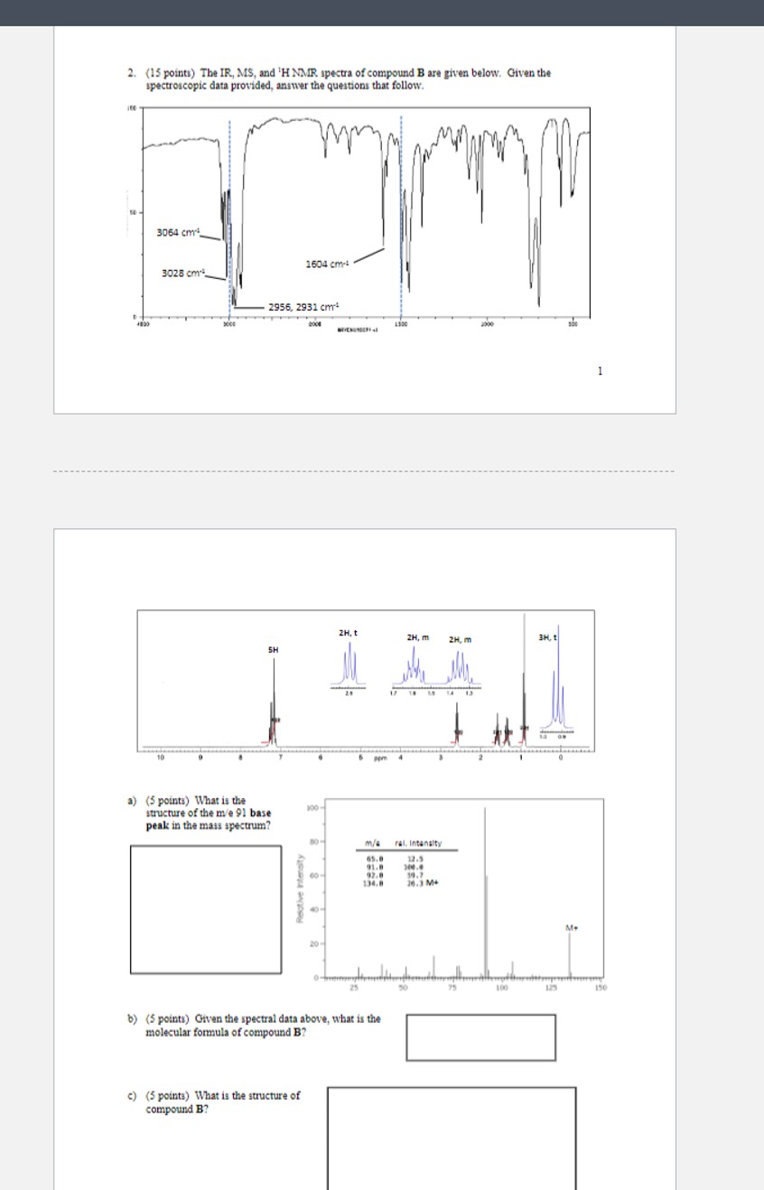 Solved (15 ﻿points) ﻿The IR, ﻿MS, ﻿and ?1HNMR ﻿apectra of | Chegg.com
