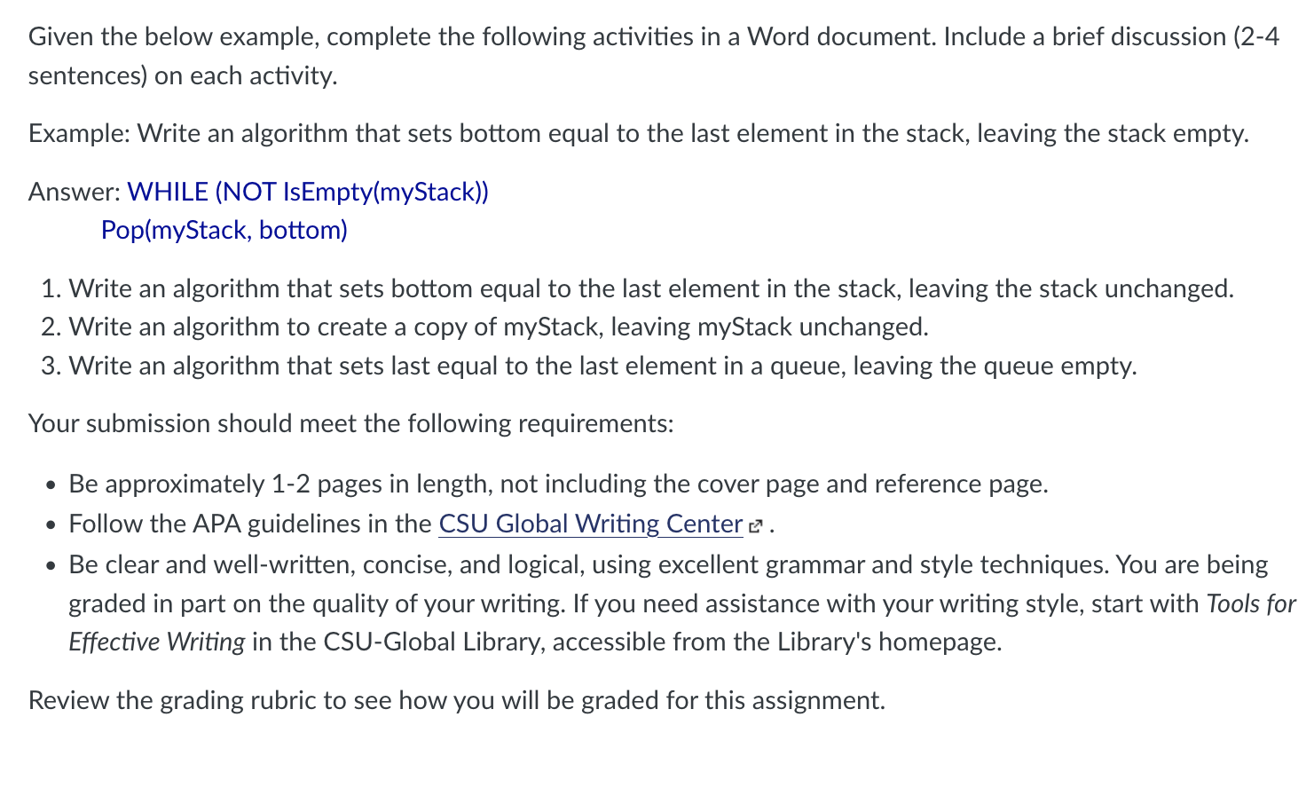 Solved Given the below example, complete the following | Chegg.com