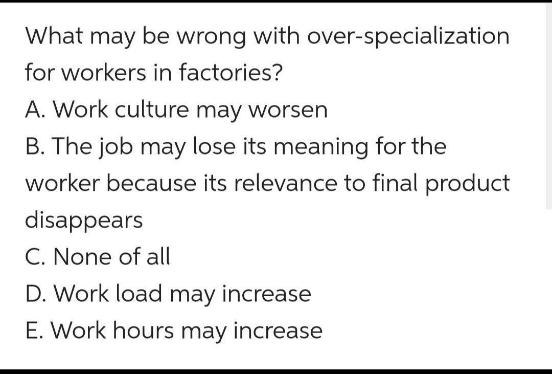 Solved What may be wrong with over-specialization for | Chegg.com