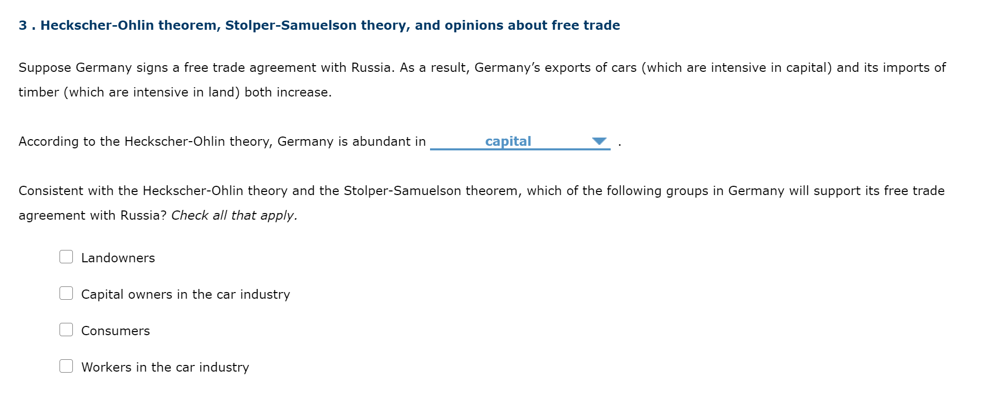 Solved 3. Heckscher-Ohlin theorem, Stolper-Samuelson theory, | Chegg.com