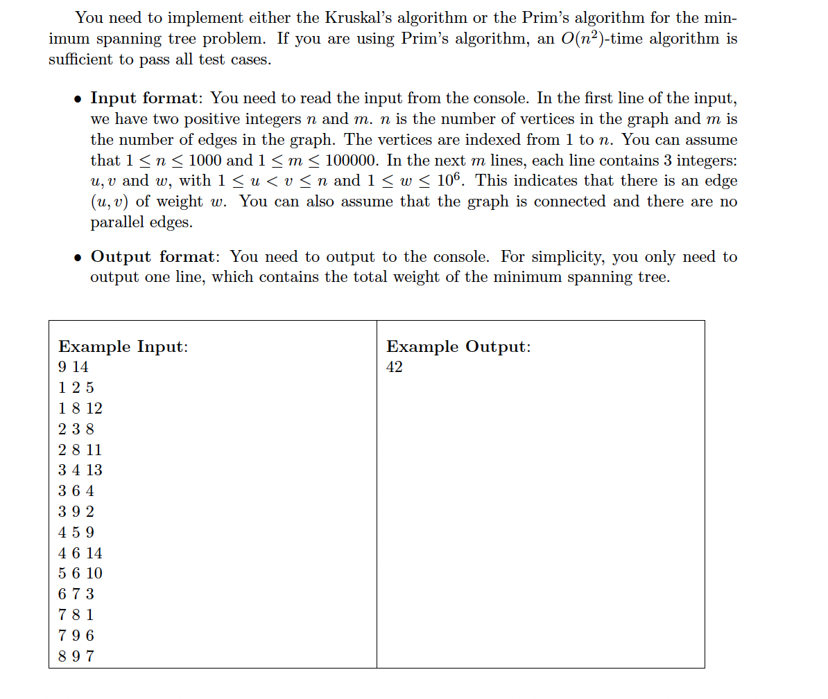 Solved You need to implement either the Kruskal's algorithm | Chegg.com
